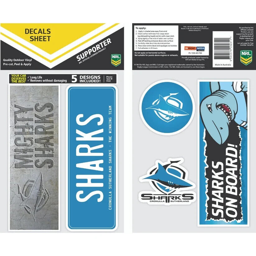 Buy NRL Bumper Decal Sheet Set - Cronulla Sharks - Team Logo Sticker ...