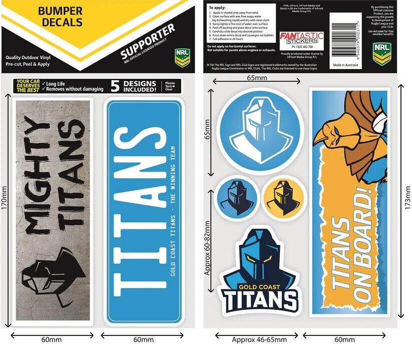 Buy NRL Bumper Decal Sheet Set - Gold Coast Titans - Team Logo Sticker ...