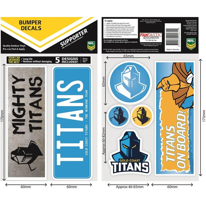 Buy NRL Bumper Decal Sheet Set - Gold Coast Titans - Team Logo Sticker ...