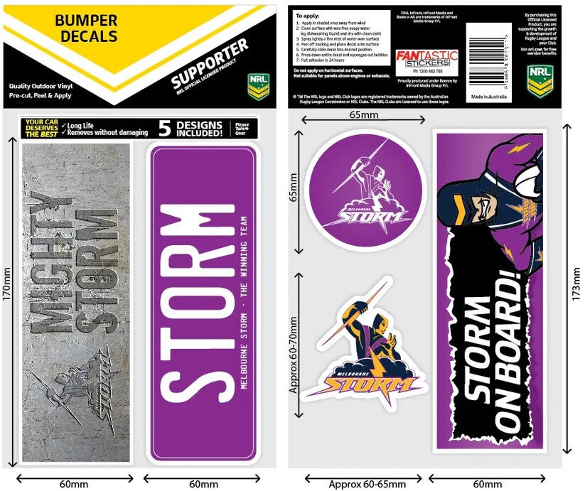 Buy NRL Bumper Decal Sheet Set - Melbourne Storm - Team Logo Sticker ...
