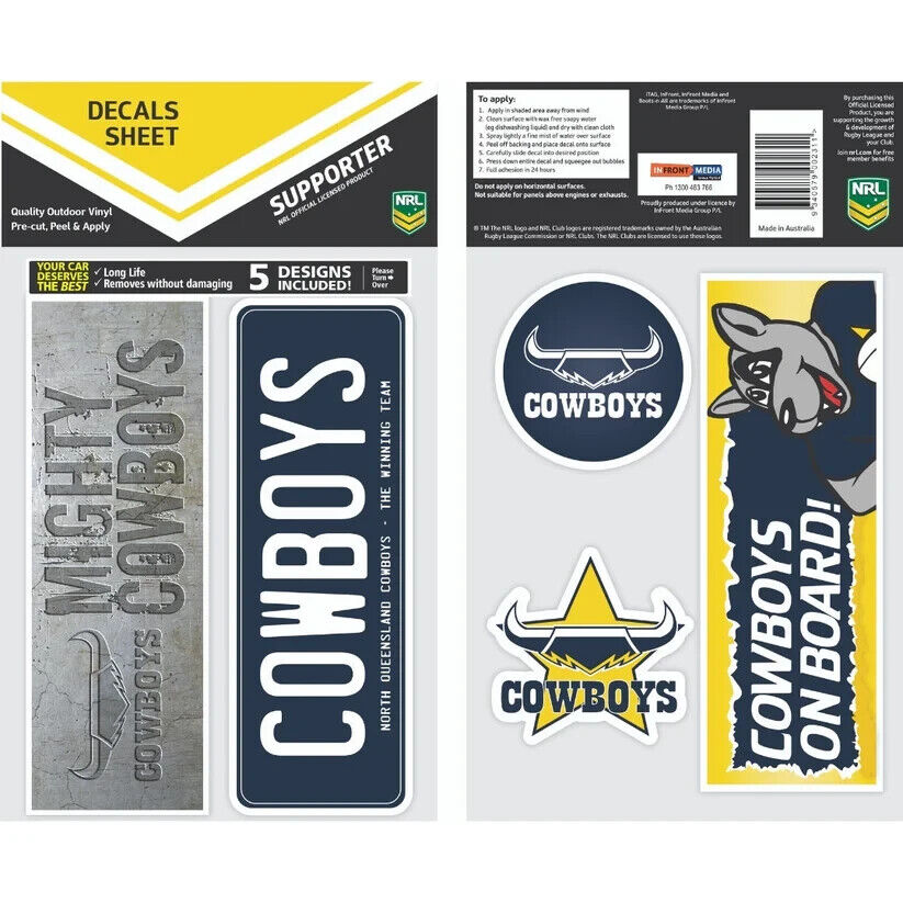 Buy NRL Bumper Decal Sheet Set - North Queensland Cowboy - Team Logo ...