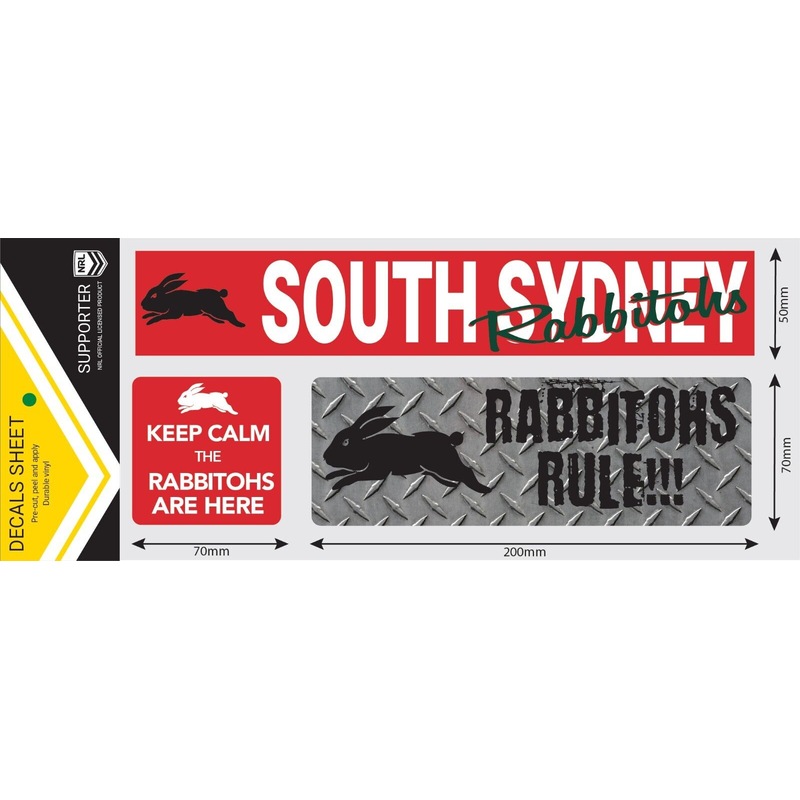 Buy NRL Car Window Decal Set - 3 Stickers - South Sydney Rabbitohs ...