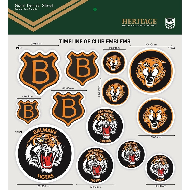 Buy NRL Giant Decal Sheet - Balmain Tigers - Timeline Of Club Logos ...