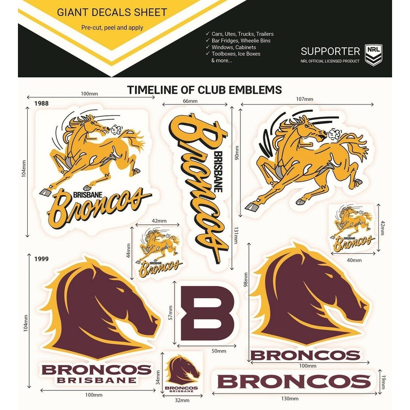 Buy NRL Giant Decal Sheet - Brisbane Broncos - Timeline Of Club Logos ...