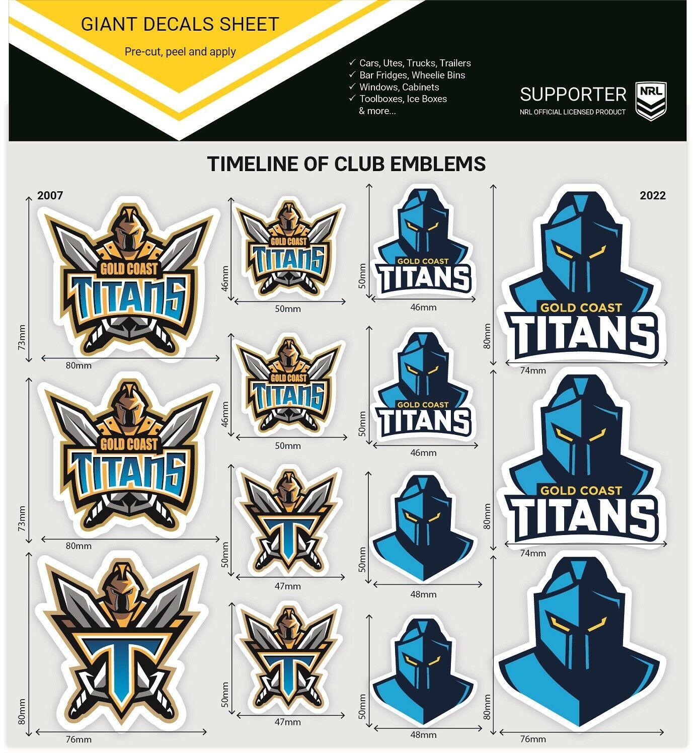 Buy NRL Giant Decal Sheet - Gold Coast Titans - Timeline Of Club Logos ...