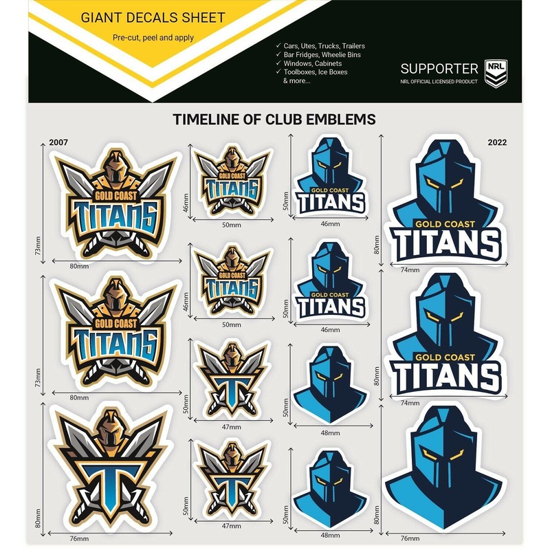 Buy NRL Giant Decal Sheet - Gold Coast Titans - Timeline Of Club Logos ...