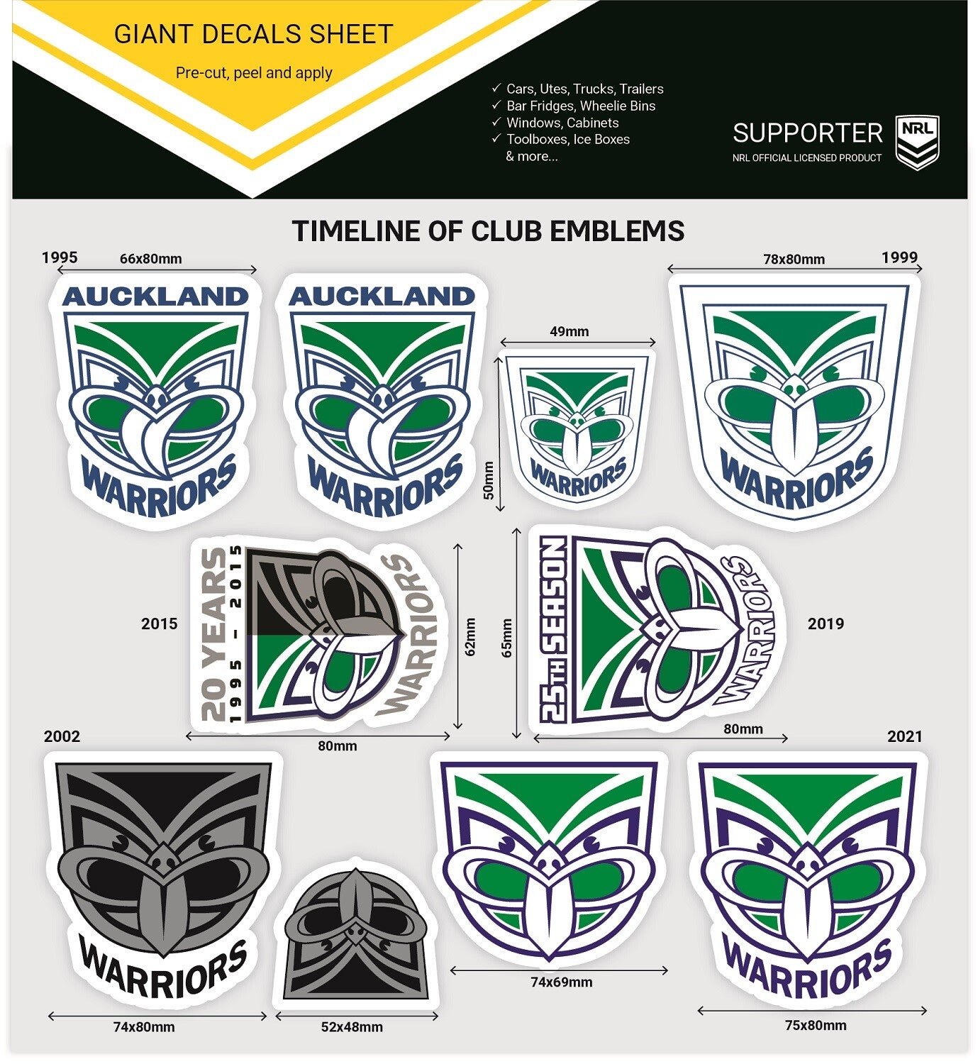Buy NRL Giant Decal Sheet - Newzealand Warriors - Timeline Of Club ...