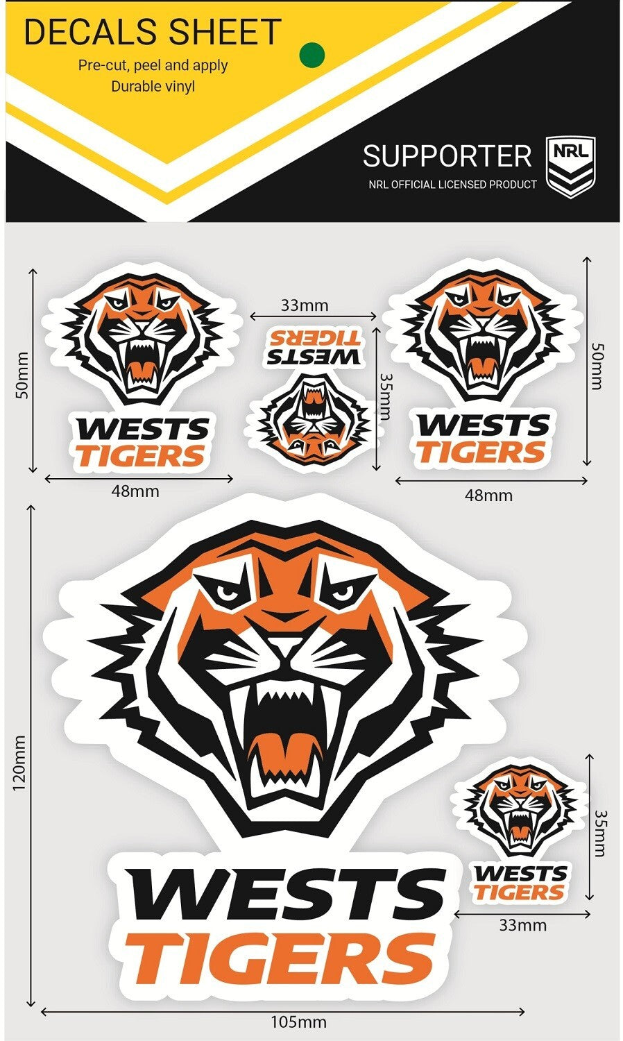 Buy NRL Logo Sticker Decal Sheet - West Tigers - Stickers - MyDeal ...