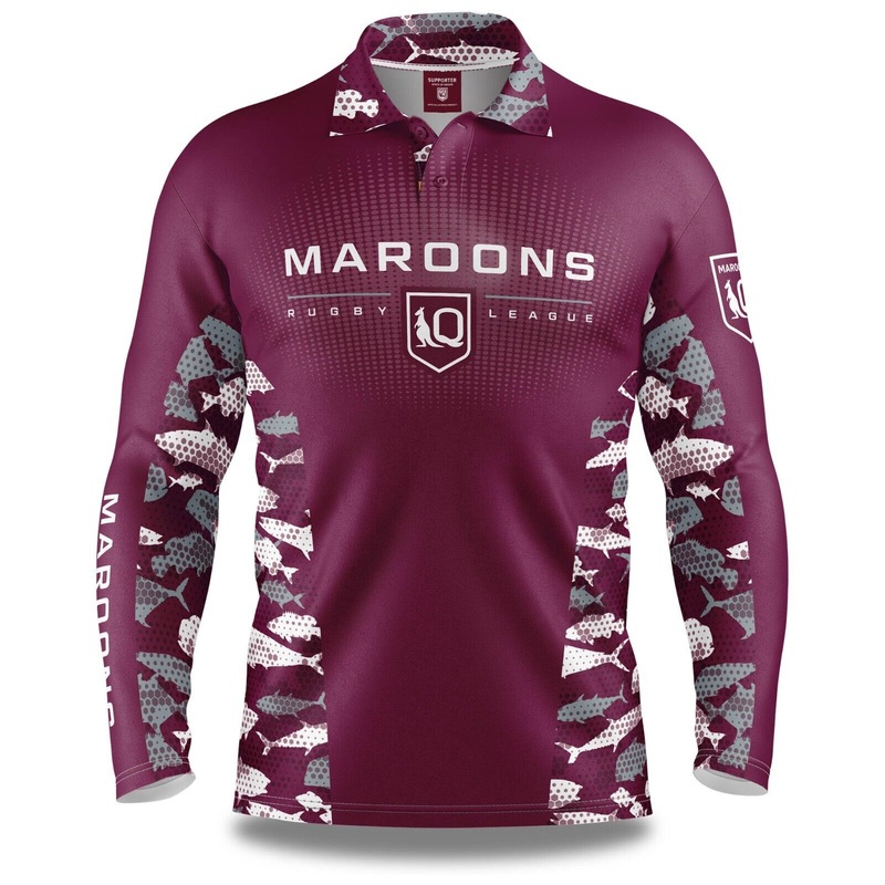 Buy NRL Long Sleeve Reef Runner Fishing Polo Tee Shirt - QLD Maroons ...