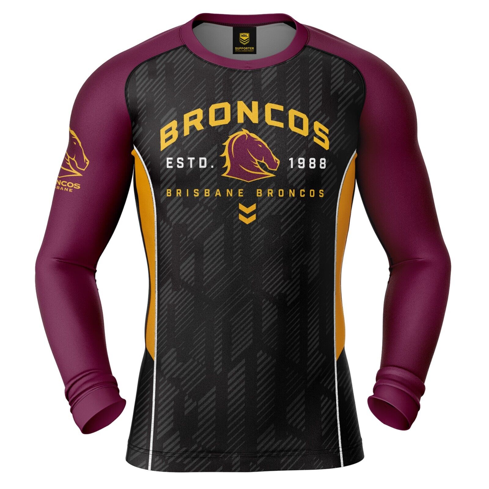 Buy NRL LS Blocker Rash Vest - Brisbane Broncos - LONG SLEEVE - Adult ...