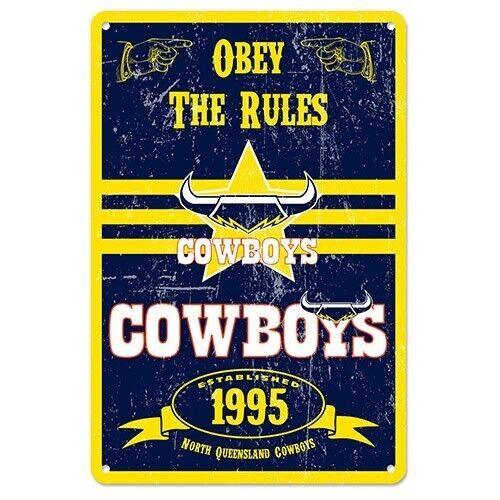 Buy NRL Retro Supporter Tin Sign - North Queensland Cowboys - Man Cave ...