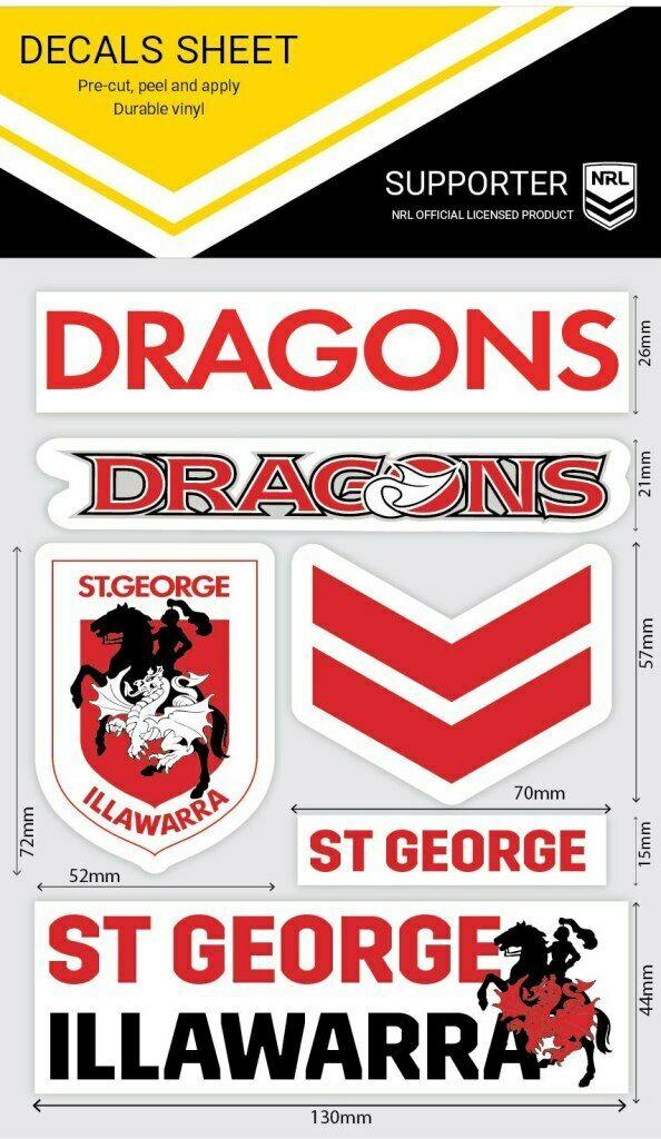 Buy NRL Sticker Decal Sheet - St George Illawarra Dragons - Stickers ...