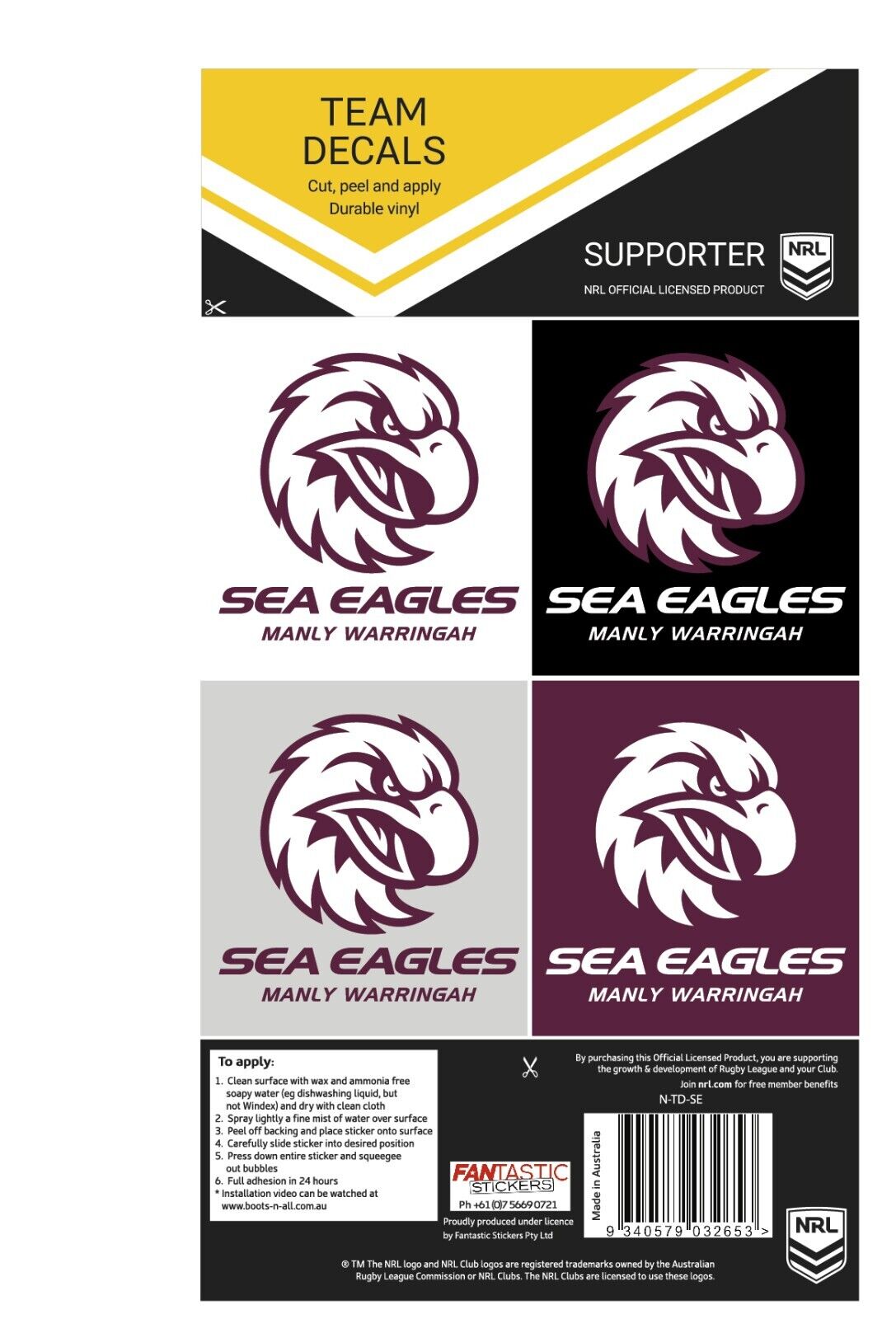 Buy NRL Team Decal Sticker Set - Manly Sea Eagles - MyDeal Australia