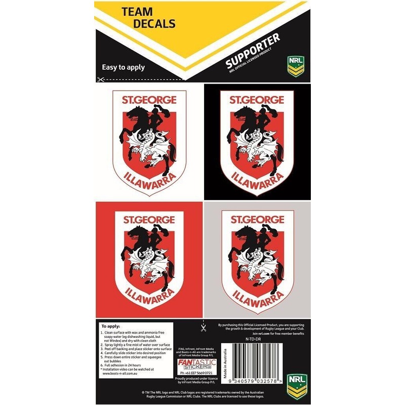 Buy NRL Team Decal Sticker Set - St George Illawarra Dragons - MyDeal