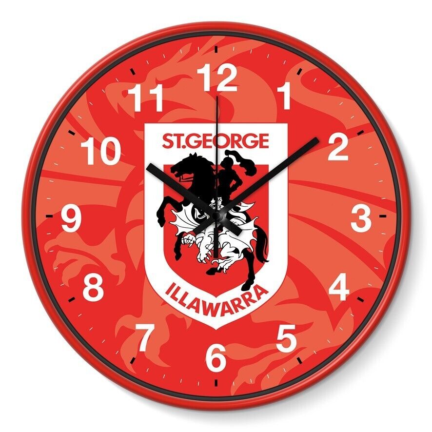 Buy NRL Wall Clock - St George Illawarra Dragons - Plastic - 30cm ...