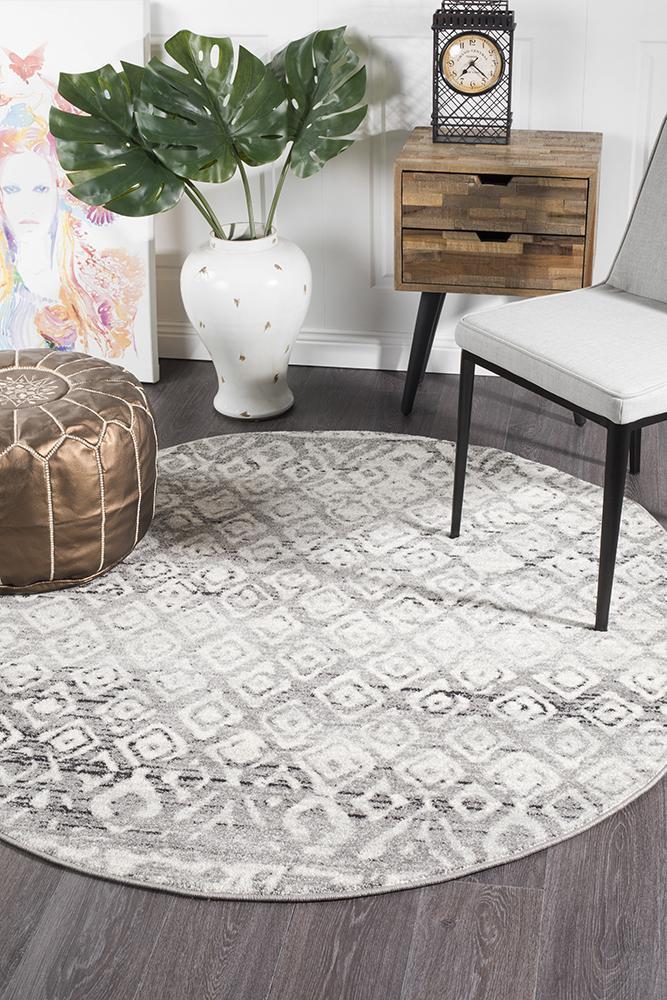Buy Oasis Zakira Dark Grey Tribal Round Rug - MyDeal Australia
