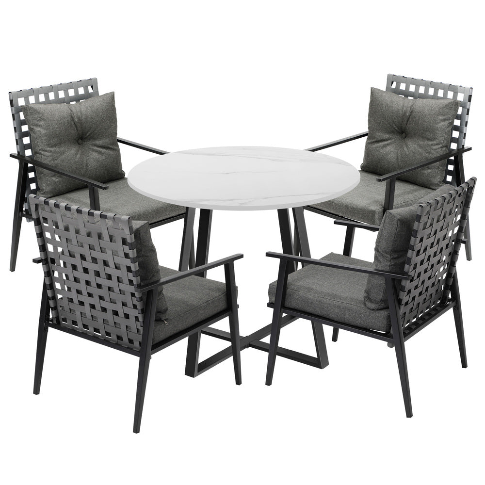 Buy Outdoor Dining Set 4 Seater Marble Table Rattan Armchair - MyDeal ...