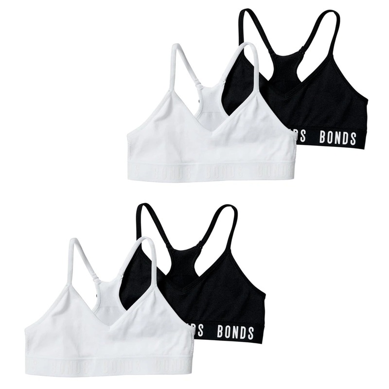 Buy 4x Bonds Sports Seamless Racer Back Crop Top Girls Black White Bras ...