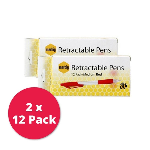 Buy 2 x Marbig Medium Retractable Pens Red (12 Pack) - MyDeal Australia