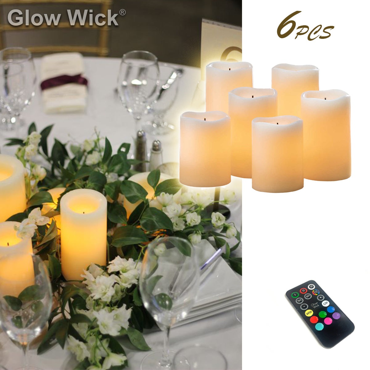 Buy Glow Wick Colour Changing LED Candles 6Pcs 8 Colors With Remote ...