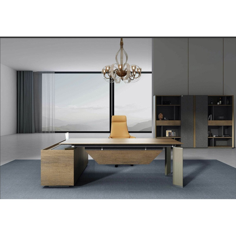 Buy Minerva 2.4M Executive Office Desk Commercial Home with Right Return Brown Oak MYDEAL - MyDeal