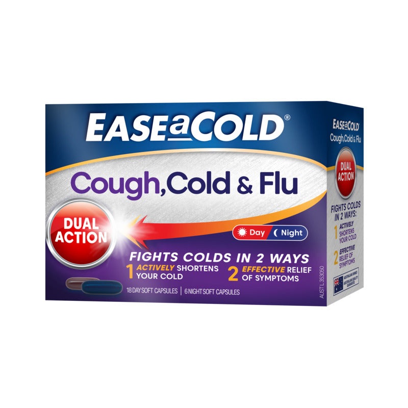 Buy Ease A Cold Cough, Cold & Flu Day & Night 24 Capsules - MyDeal ...