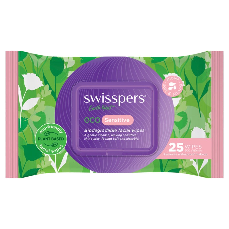 Buy Swisspers Eco Sensitive Biodegradable Facial Wipes - 25 Pack ...