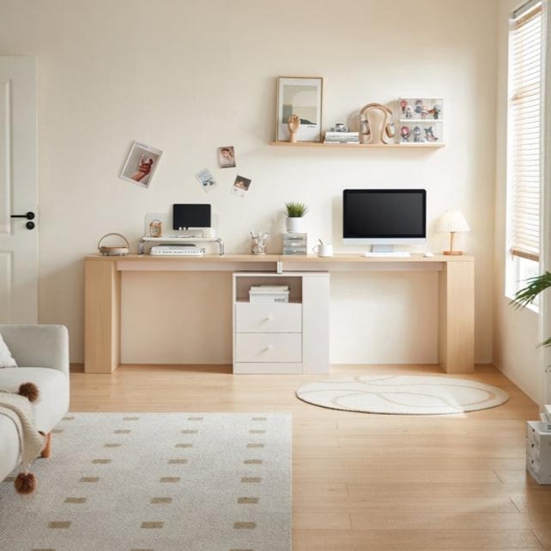 Buy Extra Long Study Desk in Oak and White/Home Office Two-person Desks/Corner Desk - MyDeal