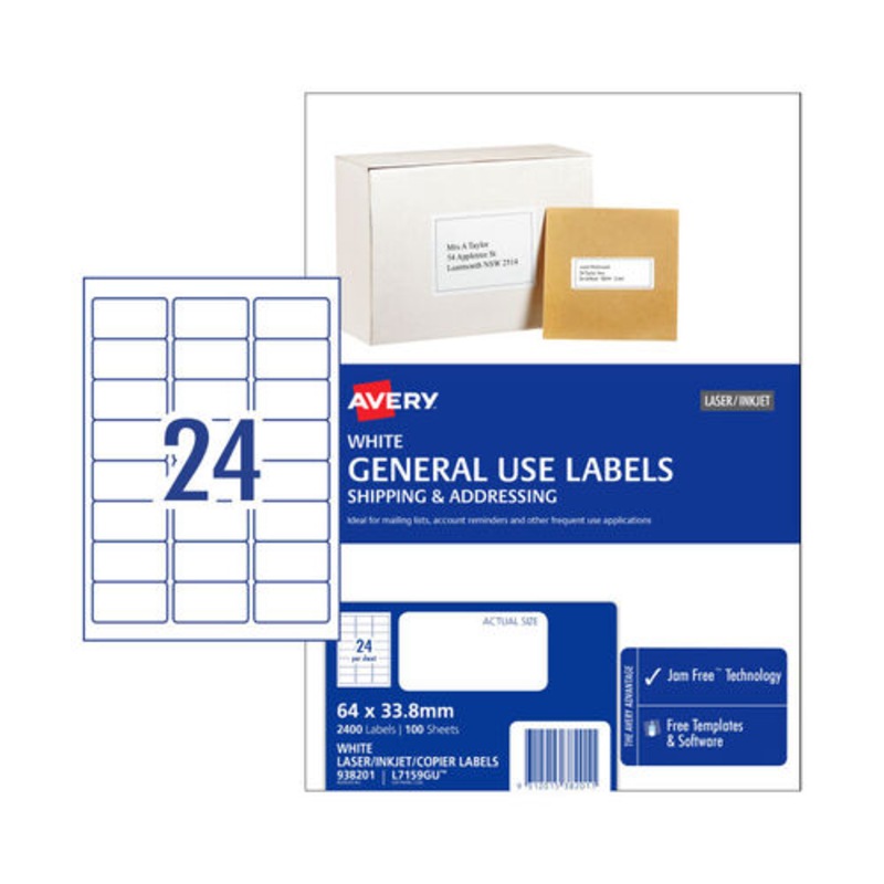 Buy Avery Label General Use L7159GU 64x33.8mm - 24Up Box 100 - MyDeal