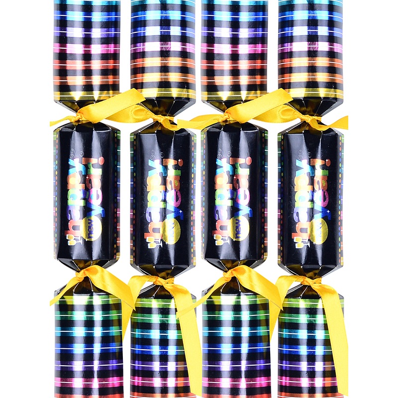 Buy Happy New Year Funky Metallic Neon Rainbow On Black Cracker Bon ...