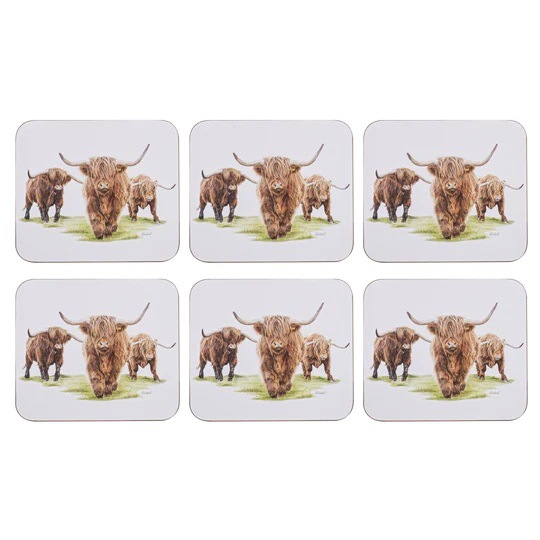 Buy Ashdene Dining Kitchen Highland Herd Cork Back Coasters Set 6 ...
