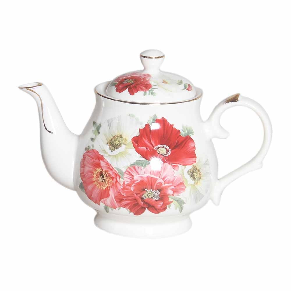 Buy Elegant Kitchen Teapot Poppies on White China Tea Pot 370ml ...