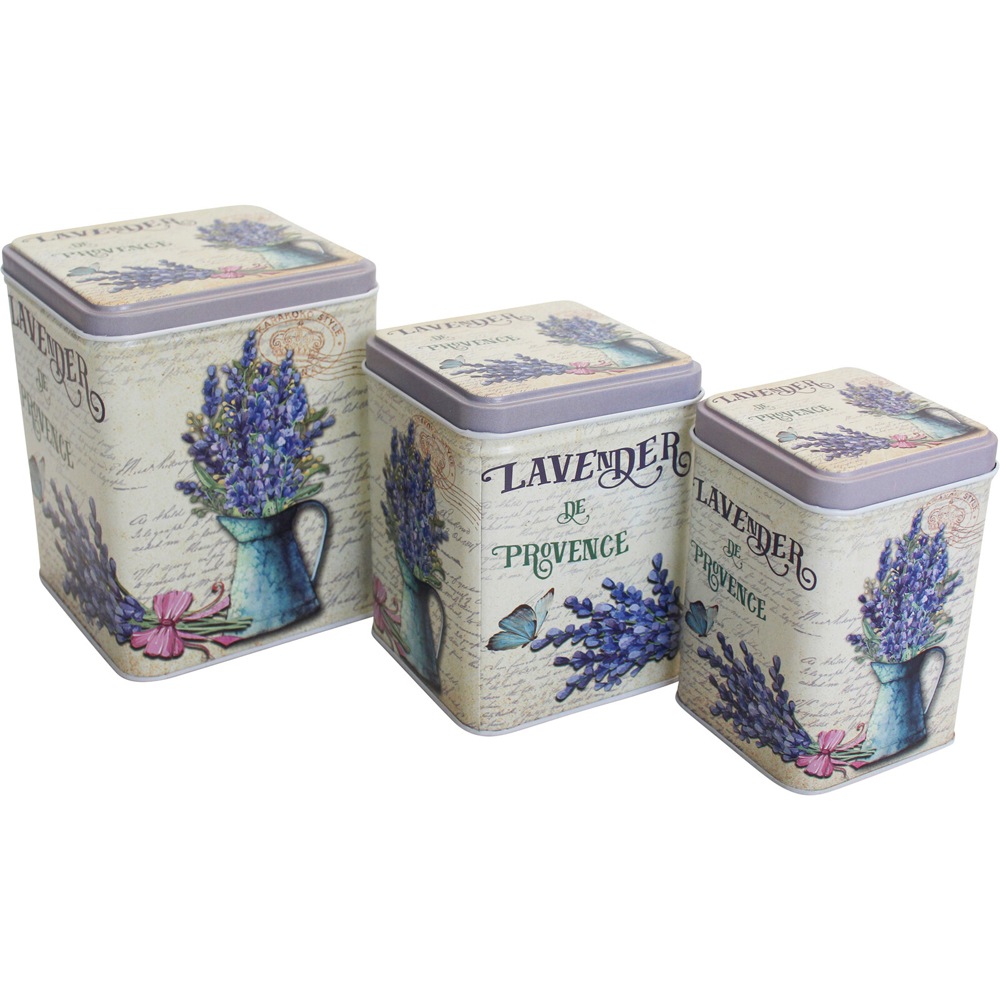 Buy French Country Vintage Look Metal Lavender Square Set 3 Tins ...
