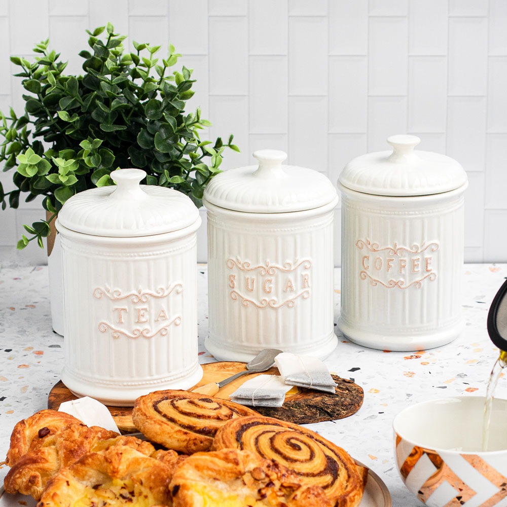 Buy Kitchen Canisters Set of 3 Retro Farmhouse Country Ceramic with ...