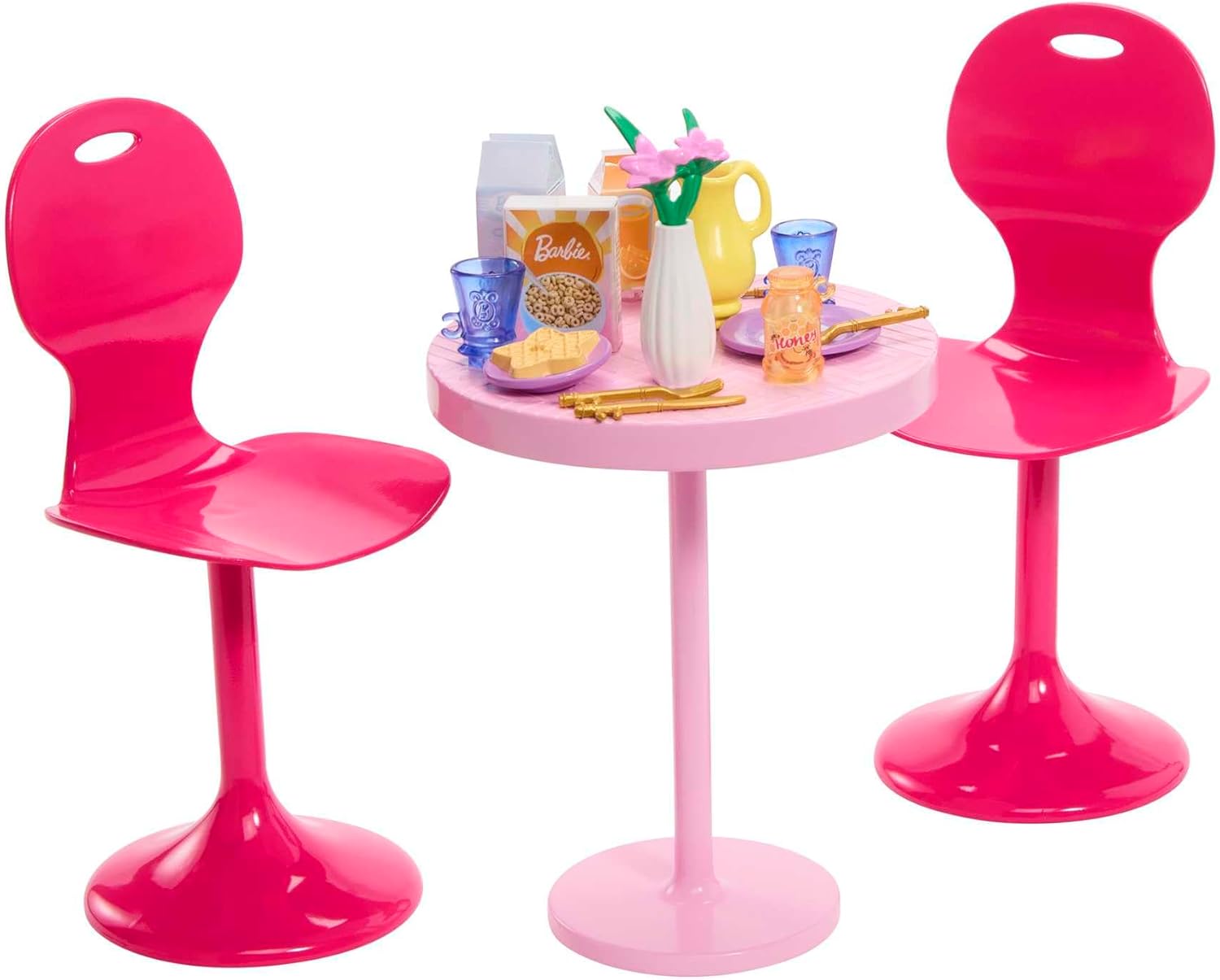 Buy Barbie Breakfast Table Playset with Accessories Pink Table Chairs ...
