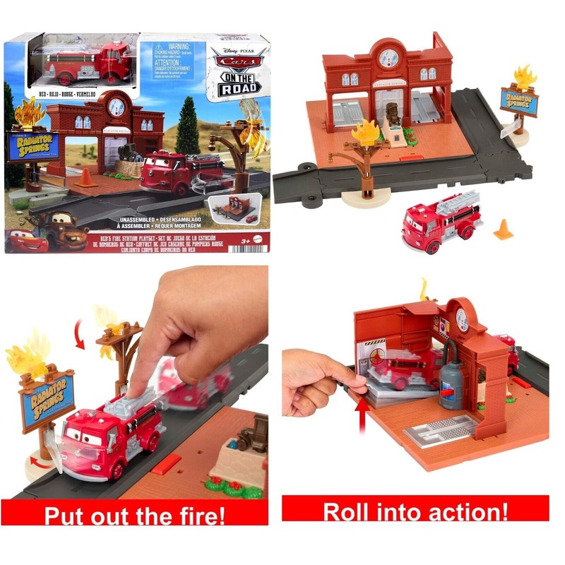 Buy Disney Pixar Cars Red Fire Station Playset Truck Radiator Springs ...