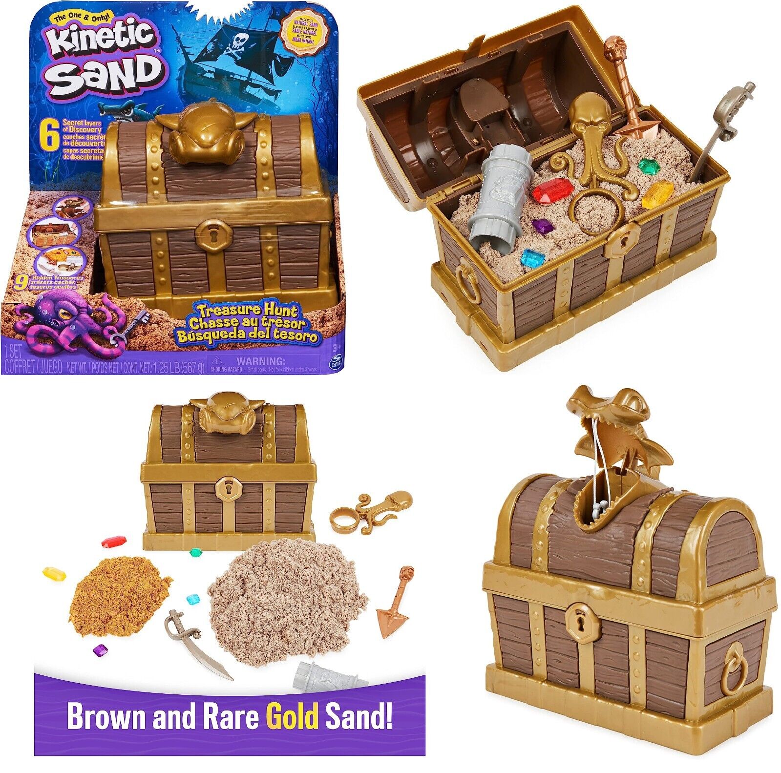 Buy Kinetic Sand, Treasure Hunt Playset with 9 Surprise Reveals Ages 3 ...