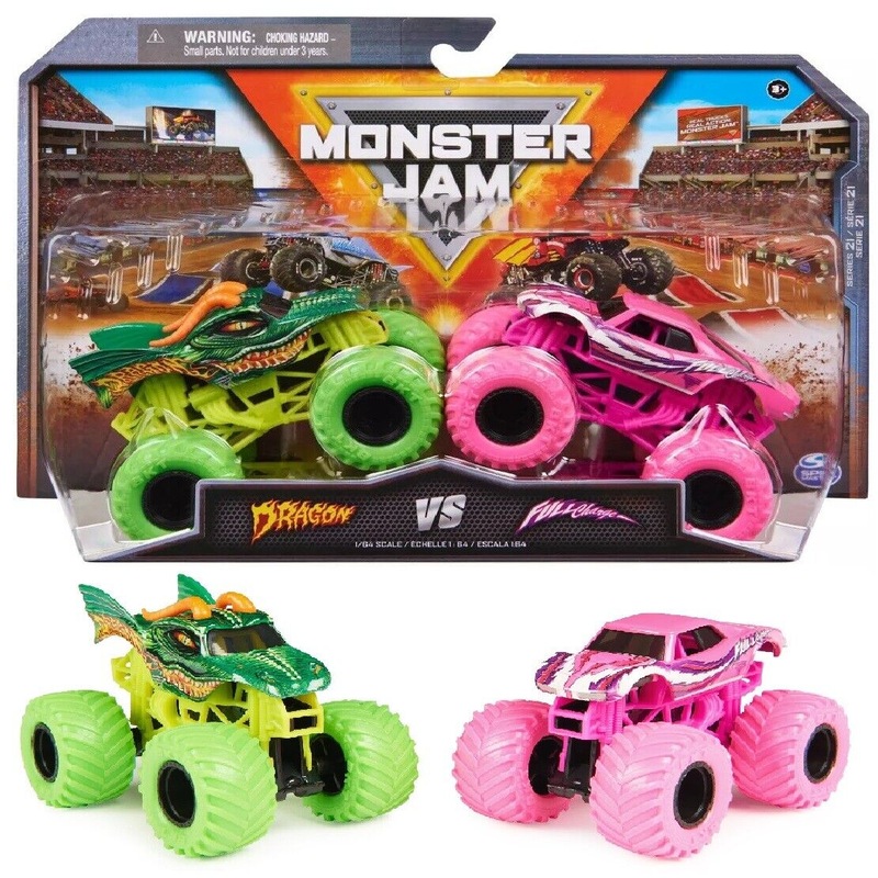 Buy Monster Jam 2 Pack 1:64 Scale Trucks Ages 3+ New Toy Dragon Vs Full ...