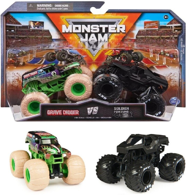 Buy Monster Jam 2 Pack 1:64 Scale Trucks Ages 3+ New Toy GraveDigger ...