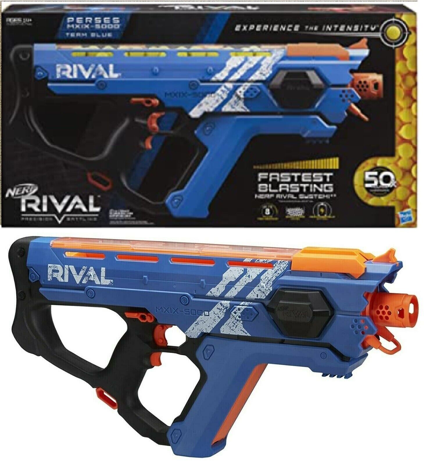 Buy NERF-Blue Perses MXIX-5000-Rival Motorized Blaster Ages 14+ Toy Gun ...