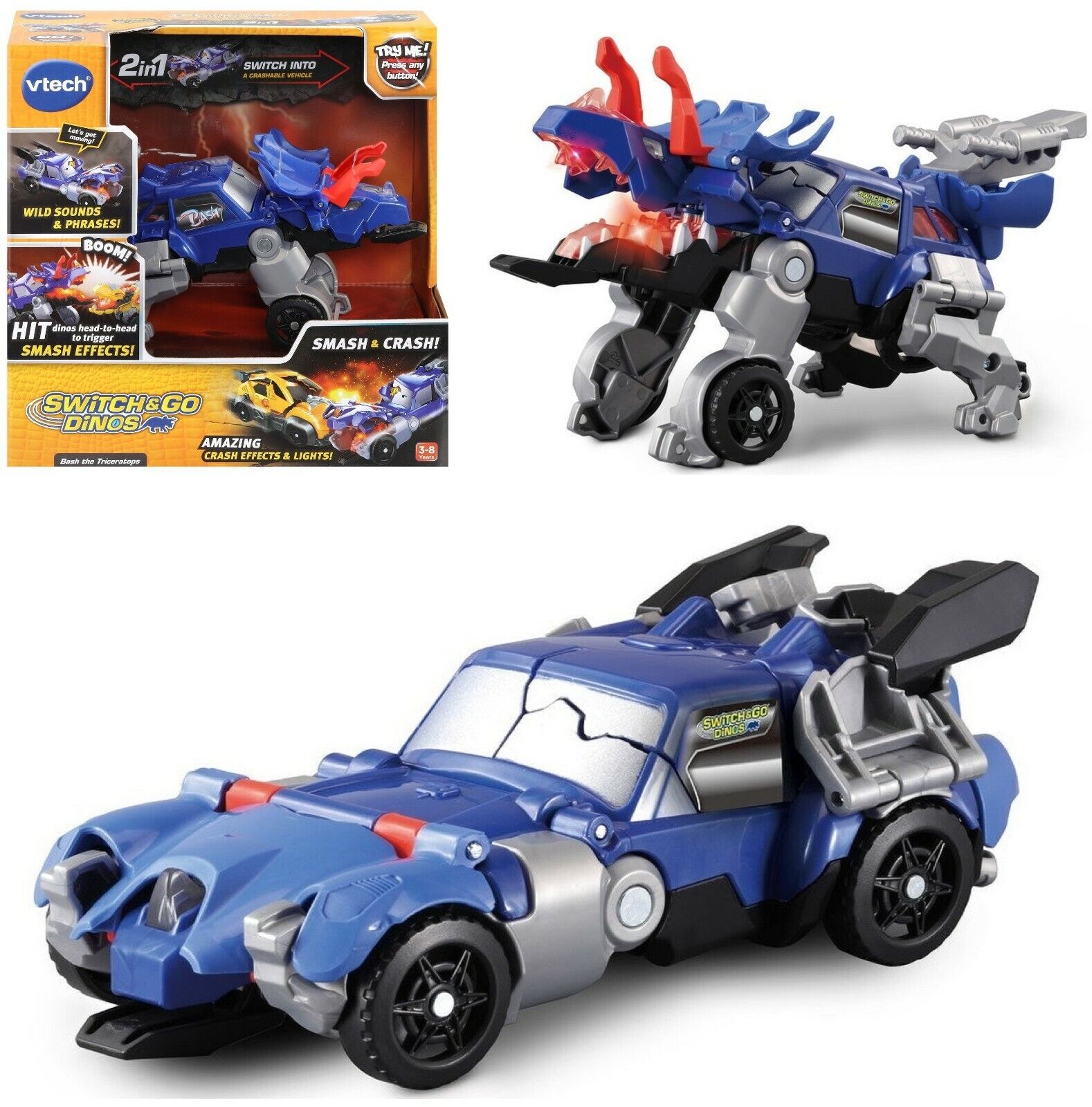 Buy Vtech Switch & Go Dinos- Bash the Triceratops -Ages 3+ Toy dino Car ...