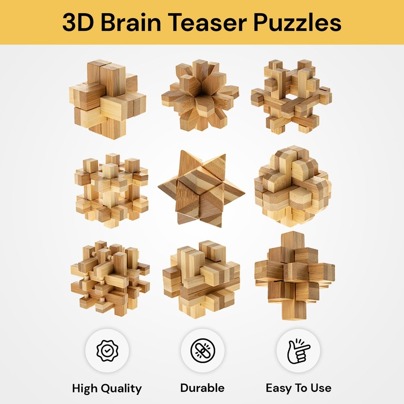 Buy 9PCs Wooden 3D Brain Teaser Puzzles - MyDeal