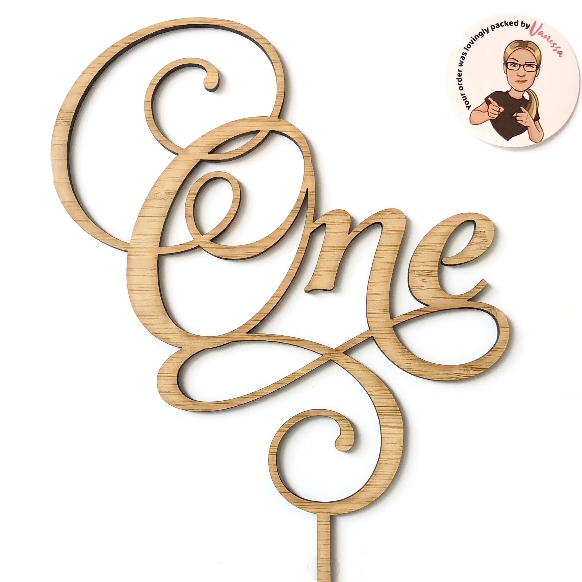 Buy "One" Bamboo Wood Cake Topper - MyDeal Australia