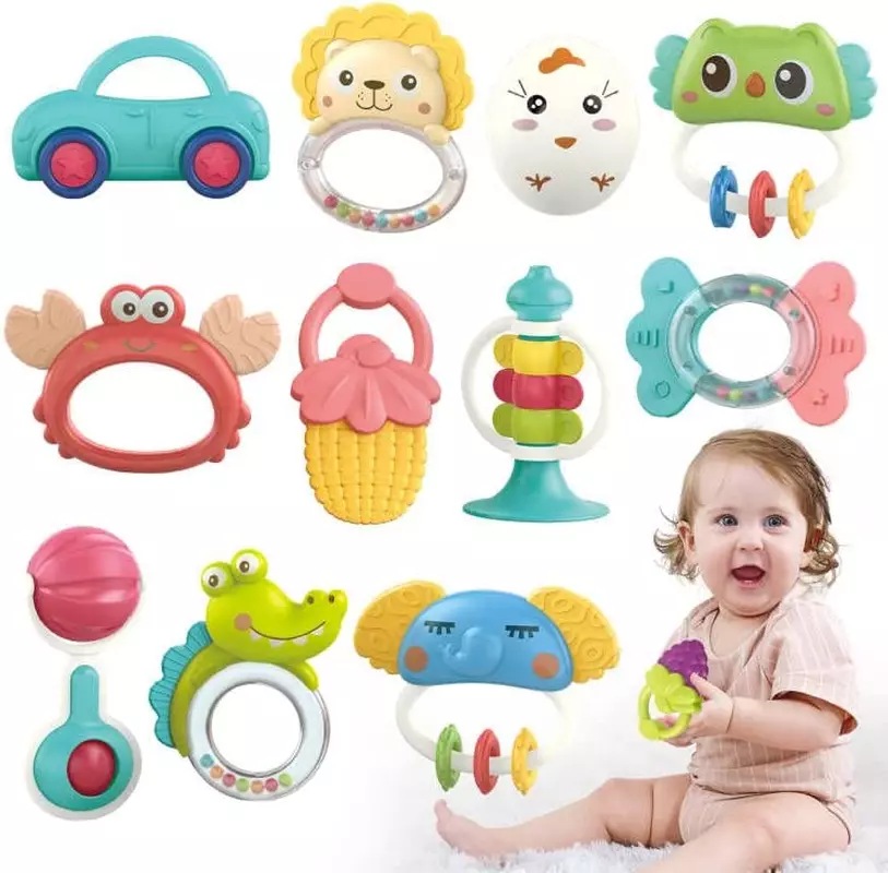 Buy 12-Piece Baby Rattle & Teether Set Sensory Toys for Infants ...