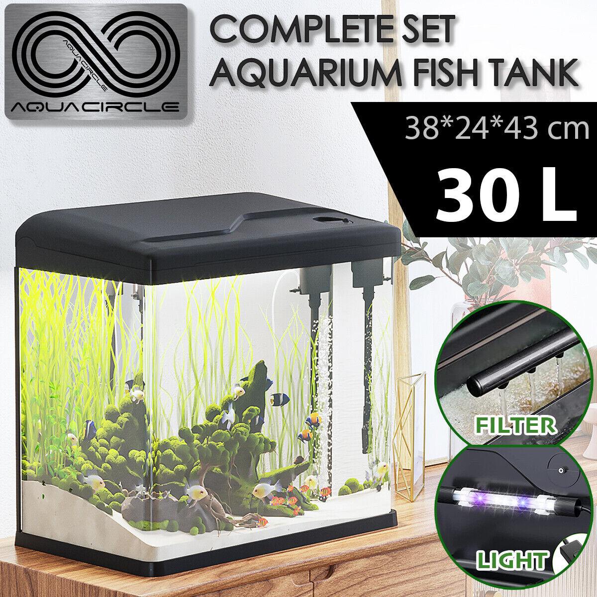 Buy Aquarium Fish Tank Curved Glass RGB LED Light Complete Set Filter ...
