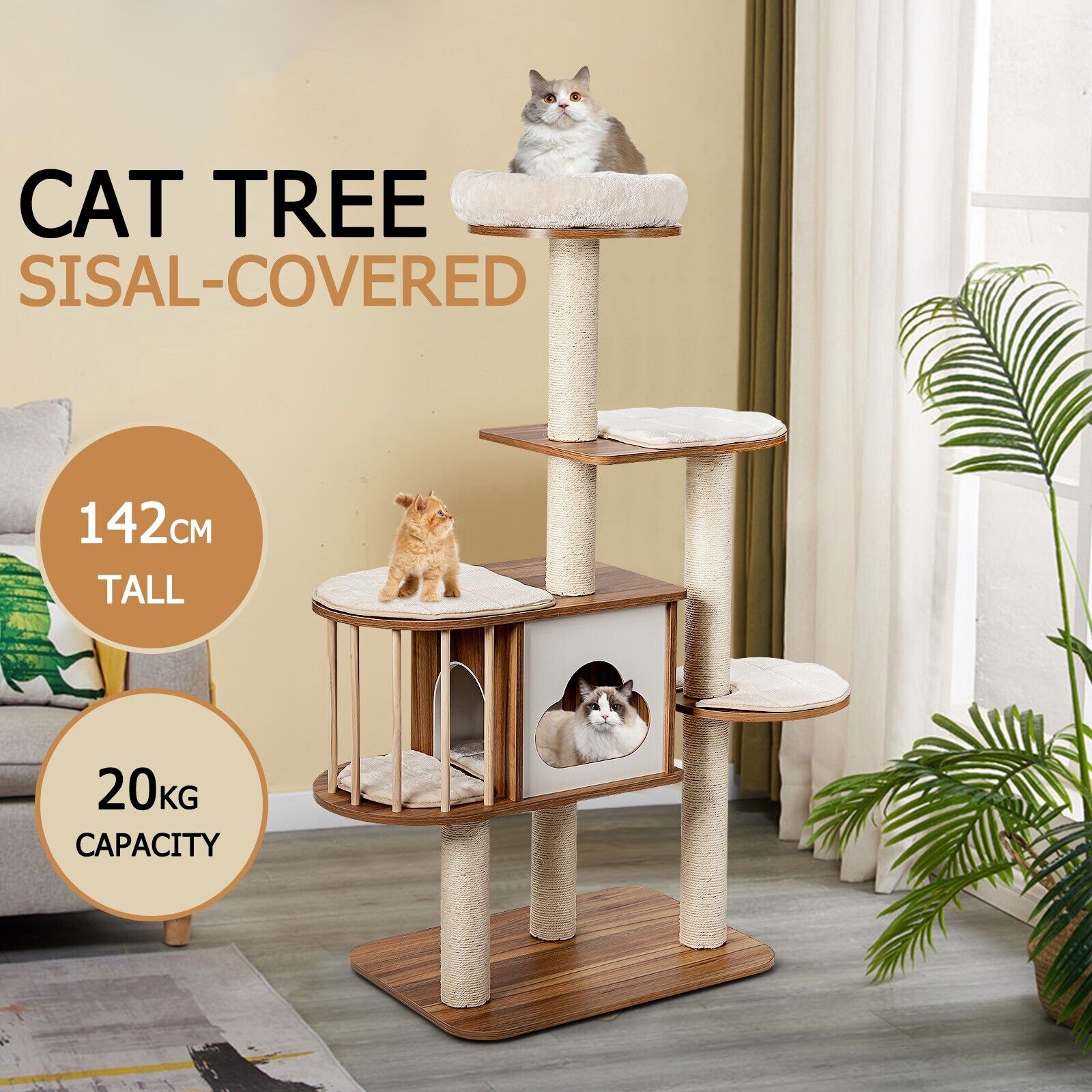 Buy Cat Tree Tower Scratching Post Climbing Condos Stand Wood Activity ...