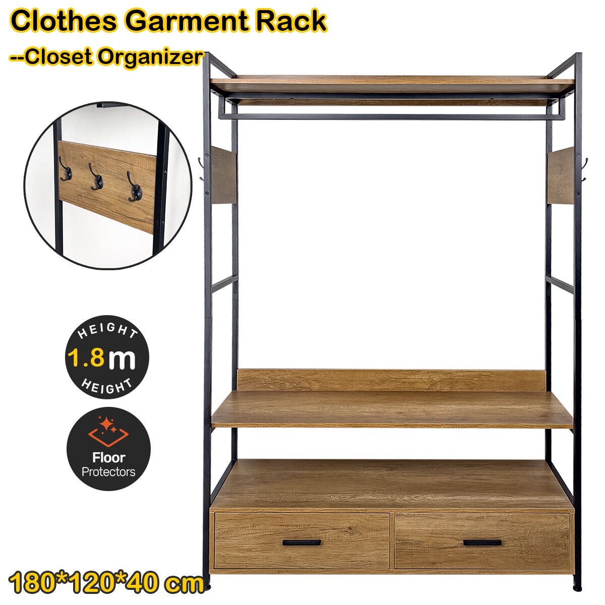 Buy Fin Clothes Rack Shelves, Closet Organizer With Drawers And Hooks ...