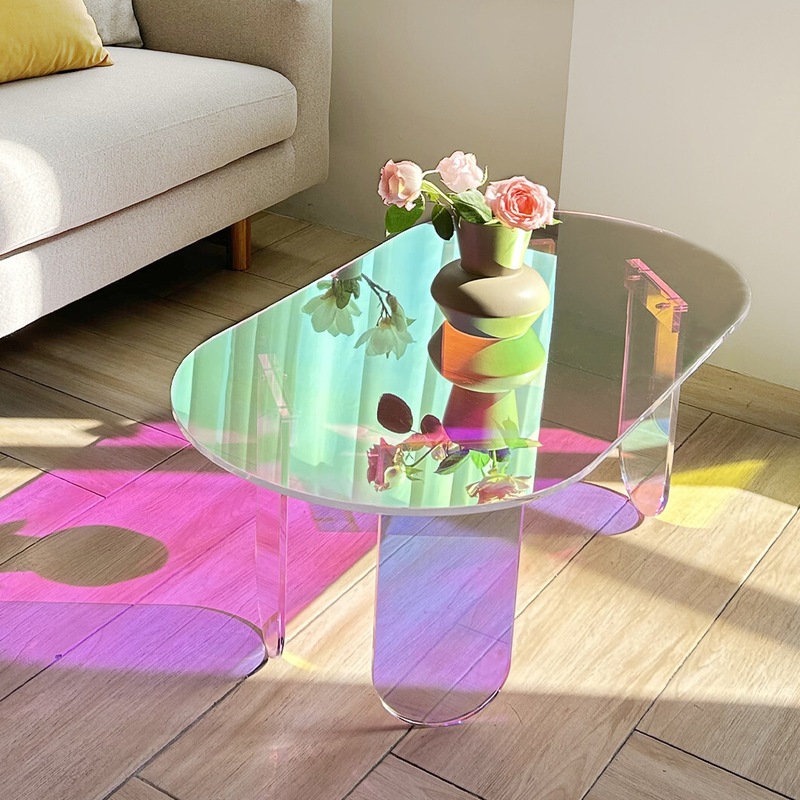 Buy Fin Cute Acrylic Round Clear Iridescent Side Table Rainbow Coffee ...