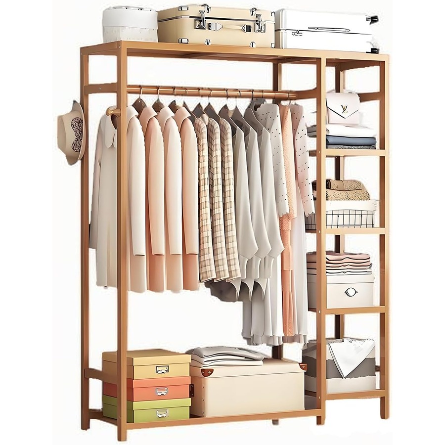 Buy Fin Extra Large Garment Rack Solid Bamboo Clothes Wardrobe Clothing ...