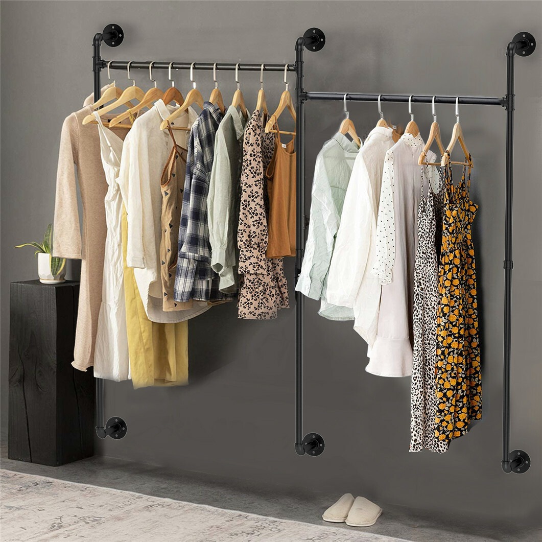 Buy Fin Industrial Wall Pipe Rack Clothes Garment Hanging Rail Wardrobe ...